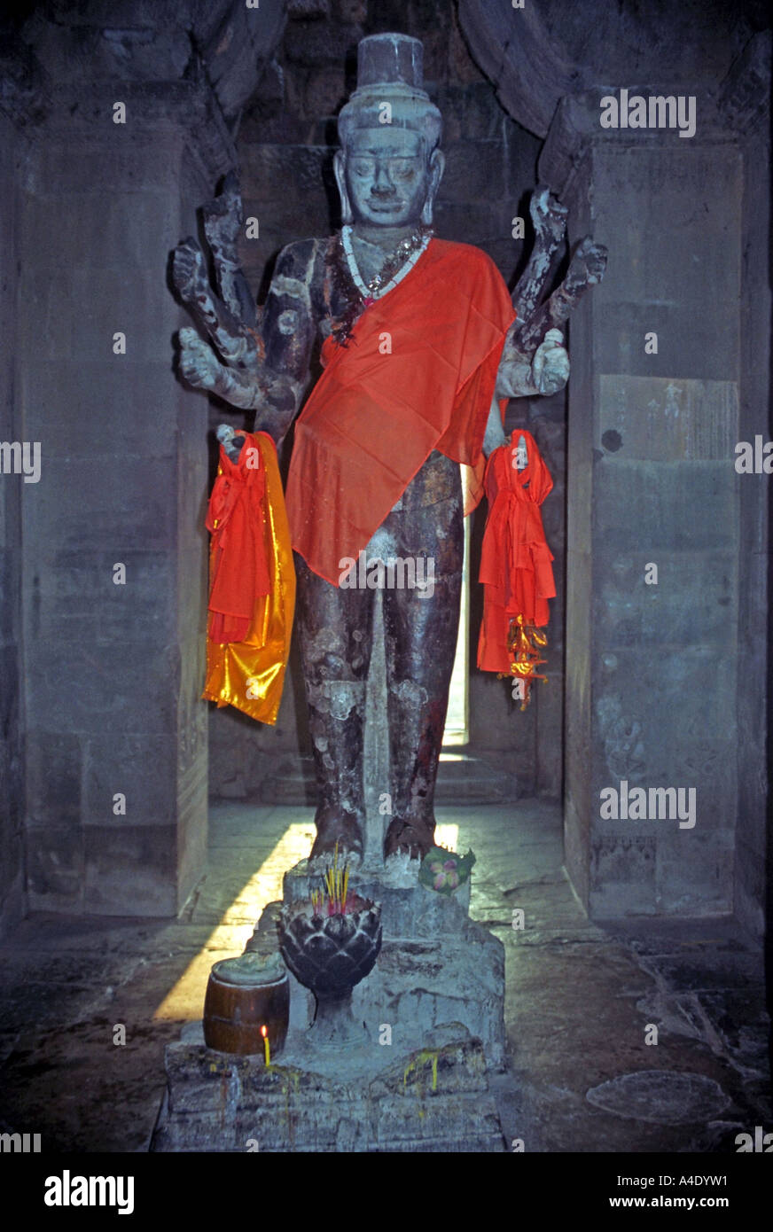 A Buddhist deity statue in the Entry Tower of Angkor Wat Temple, is ...