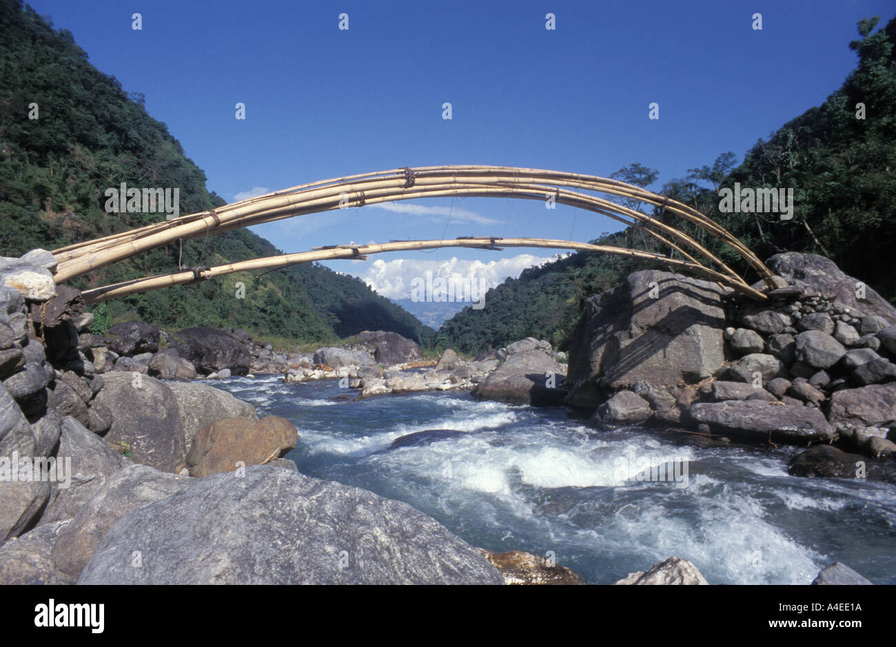 A simple but functional bridge made from Bamboo poles Stock Photo - Alamy