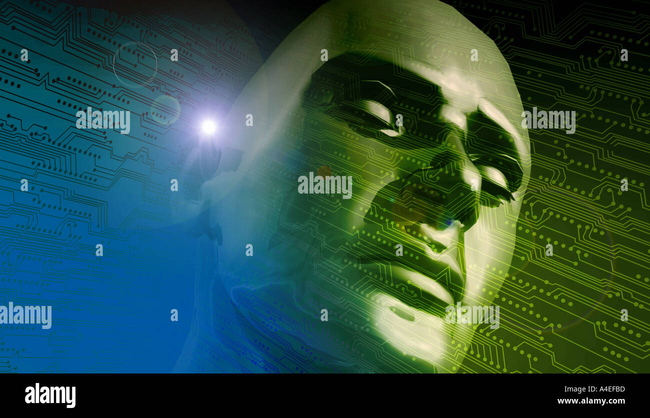 Thoughtful computer man background Stock Photo - Alamy