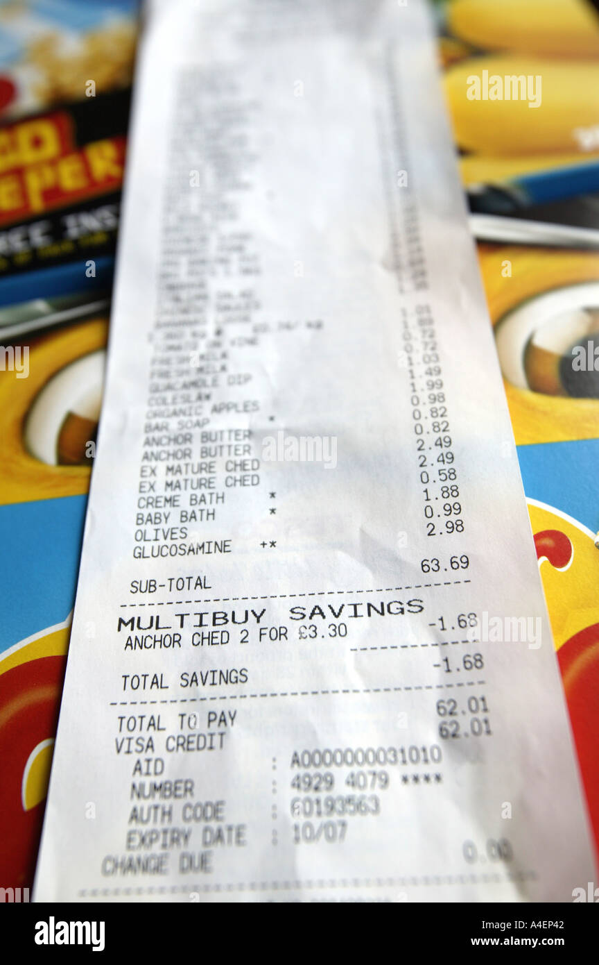 Supermarket shopping till recipt bill in England UK Stock Photo ...