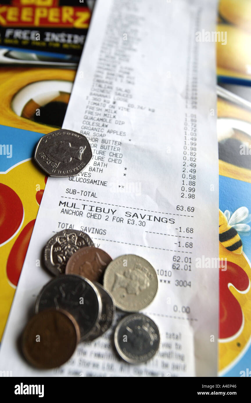 Supermarket shopping till recipt bill in England UK Stock Photo - Alamy