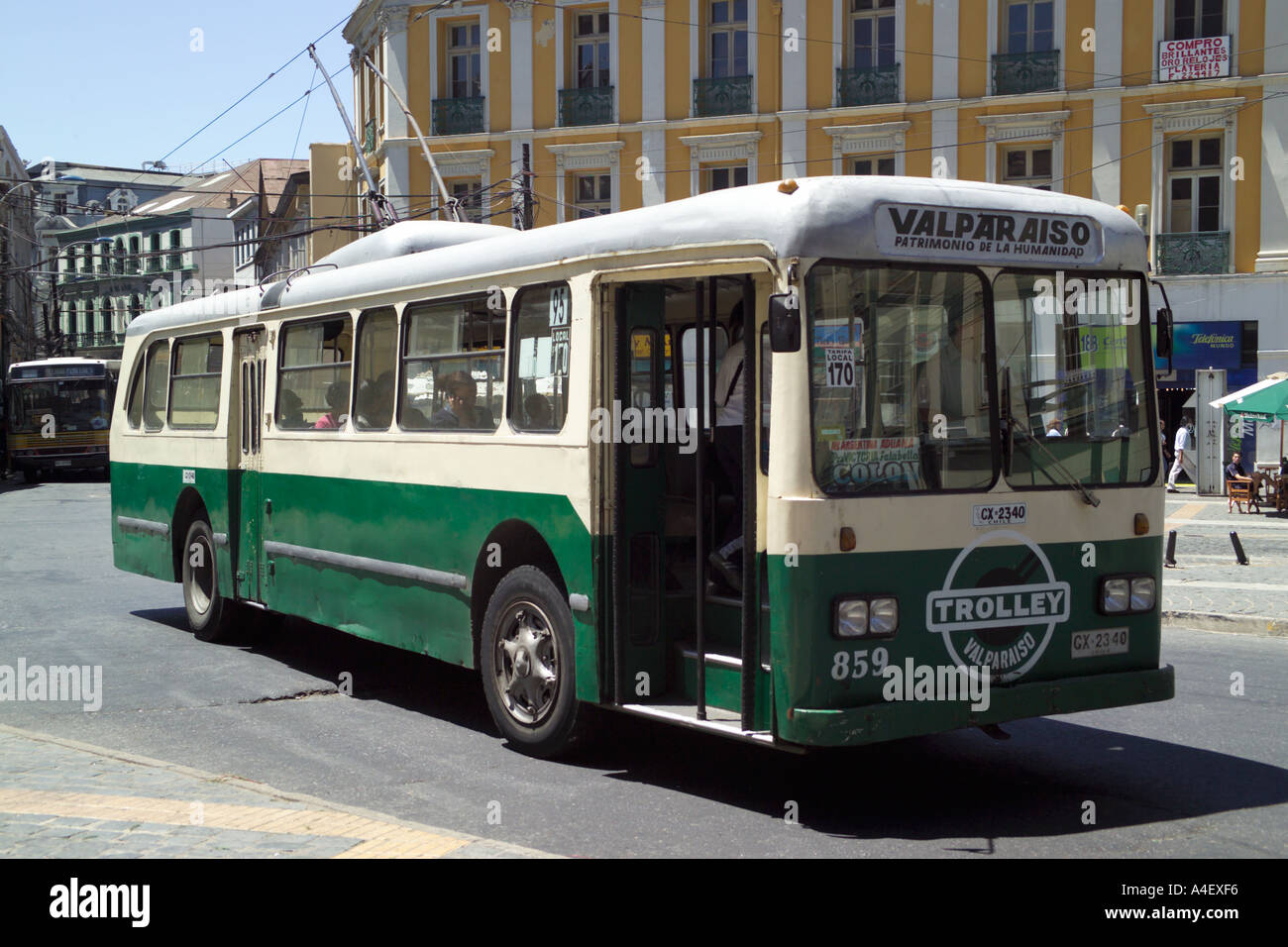 A electric trolleybus in Valparaiso Chile s second largest city near ...