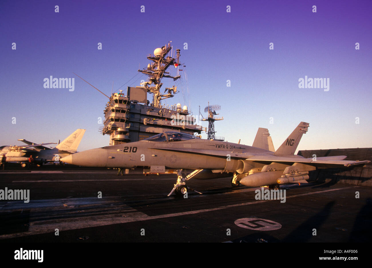 F 18 Hornet ready for takeoff on aircraft carrier Nimitz Stock Photo ...