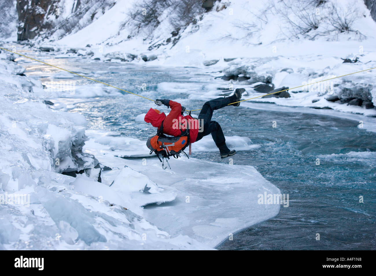 alaska keystone canyon near valdez tyrolean traverse across the lowe ...