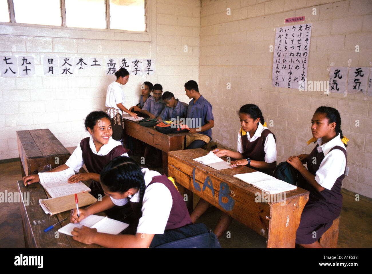 Tonga Neifau Vavau Pupils and Japanese teacher in high school Stock ...
