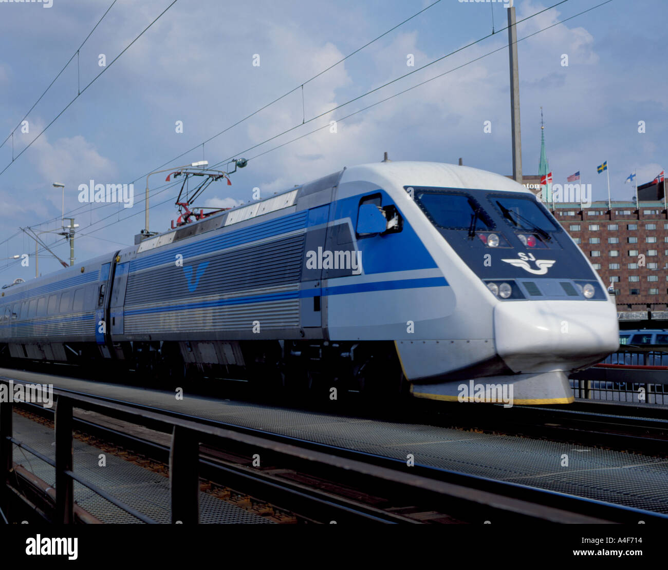 High Speed Swedish train on Sodra Jarnvagsbron, central Stockholm ...