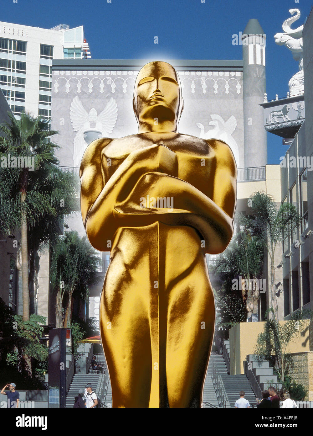 Straight on view of Oscar statue with the new Hollywood entertainment ...