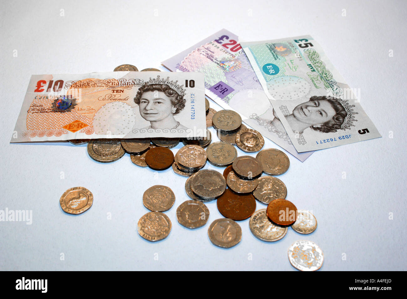 A selection of different English Pound notes and coins Stock Photo - Alamy