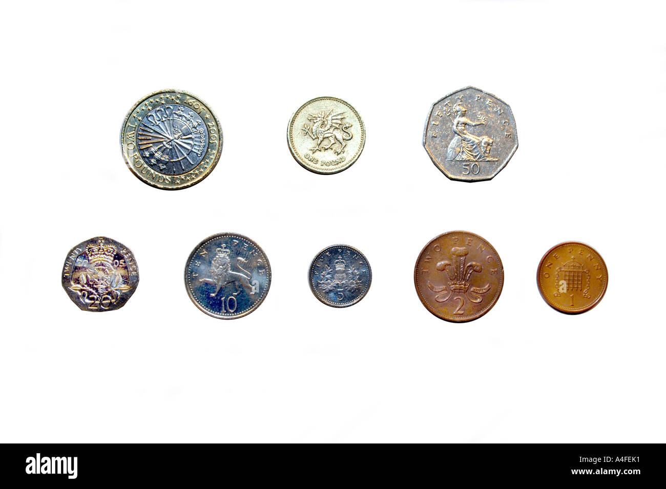 Set of english coins against a white background Stock Photo - Alamy