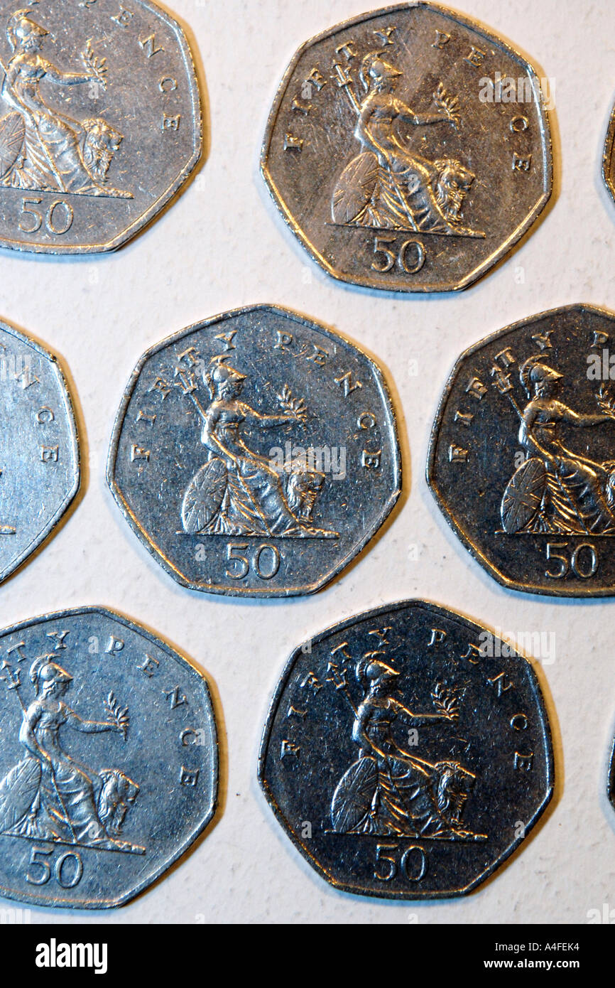 English 50p coins Stock Photo - Alamy