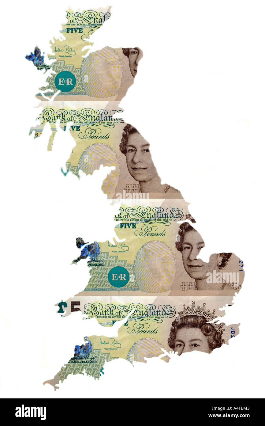 Map of England made up of 5 pound notes Stock Photo - Alamy