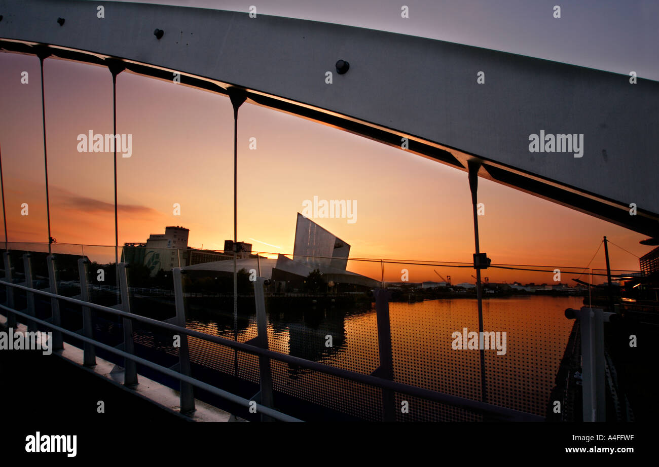 sunset over the imperial war museum,salford quays,manchester,uk Stock ...