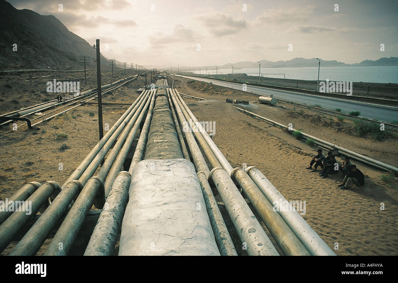 Oil pipelines coming from oil fields of Turkmenistan to the refinery in ...
