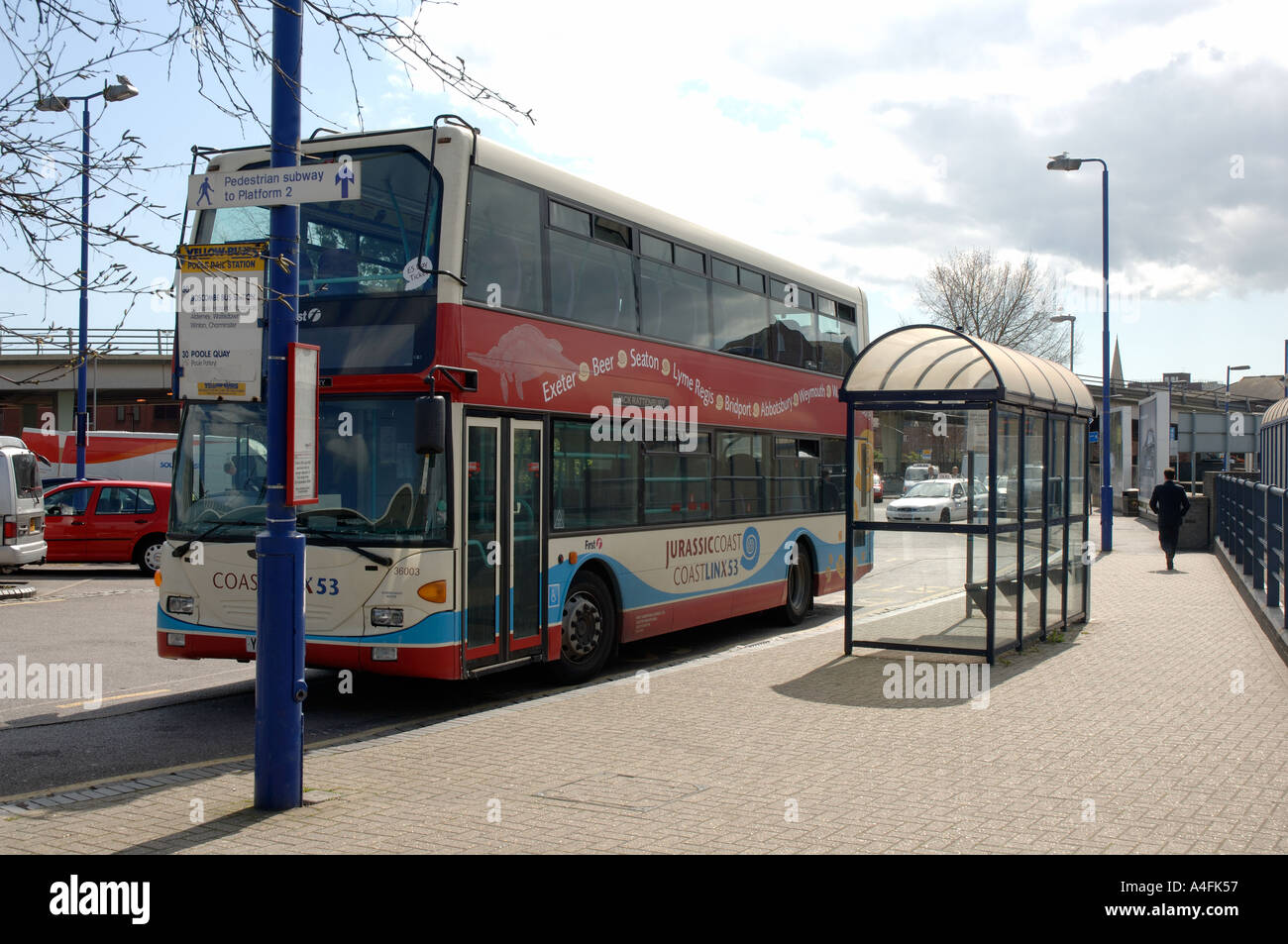 Double Decker Bus Waiting by bus shelter Poole Dorset Britain UK Stock ...