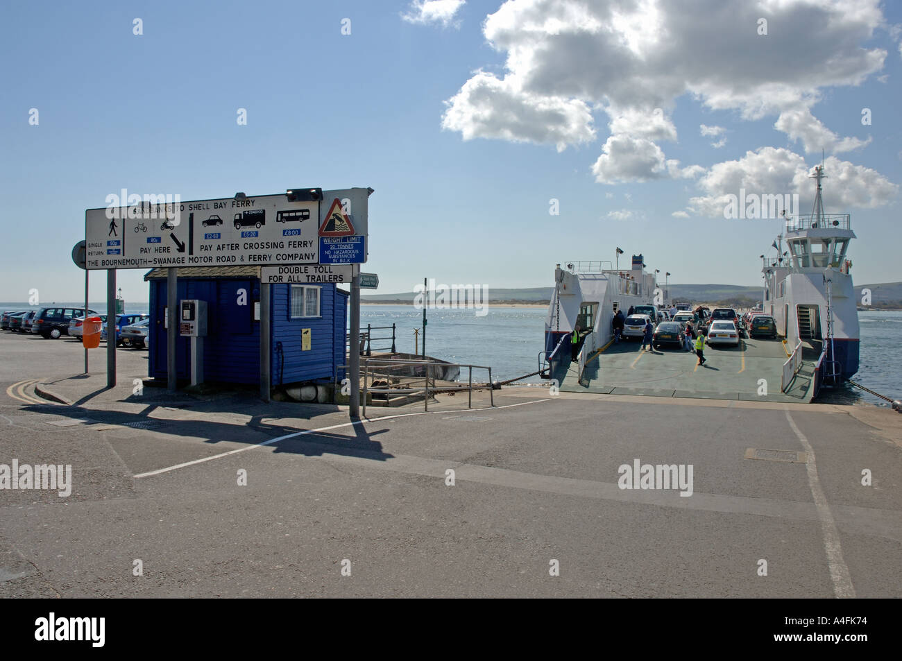 Sandbanks to Shell Bay Chain Ferry loading cars Poole Harbour Dorset ...