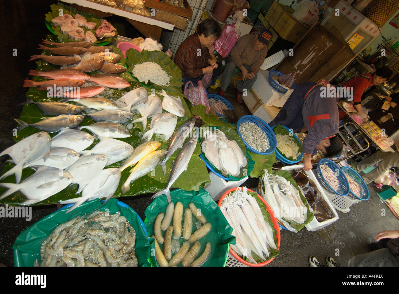 Fresh seafood market in Danshui suburb Taipei Taiwan Republic of China ...