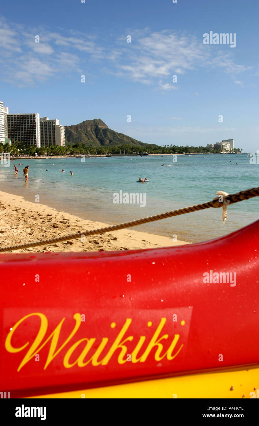Waikiki beach with outrigger canoe hi-res stock photography and images ...