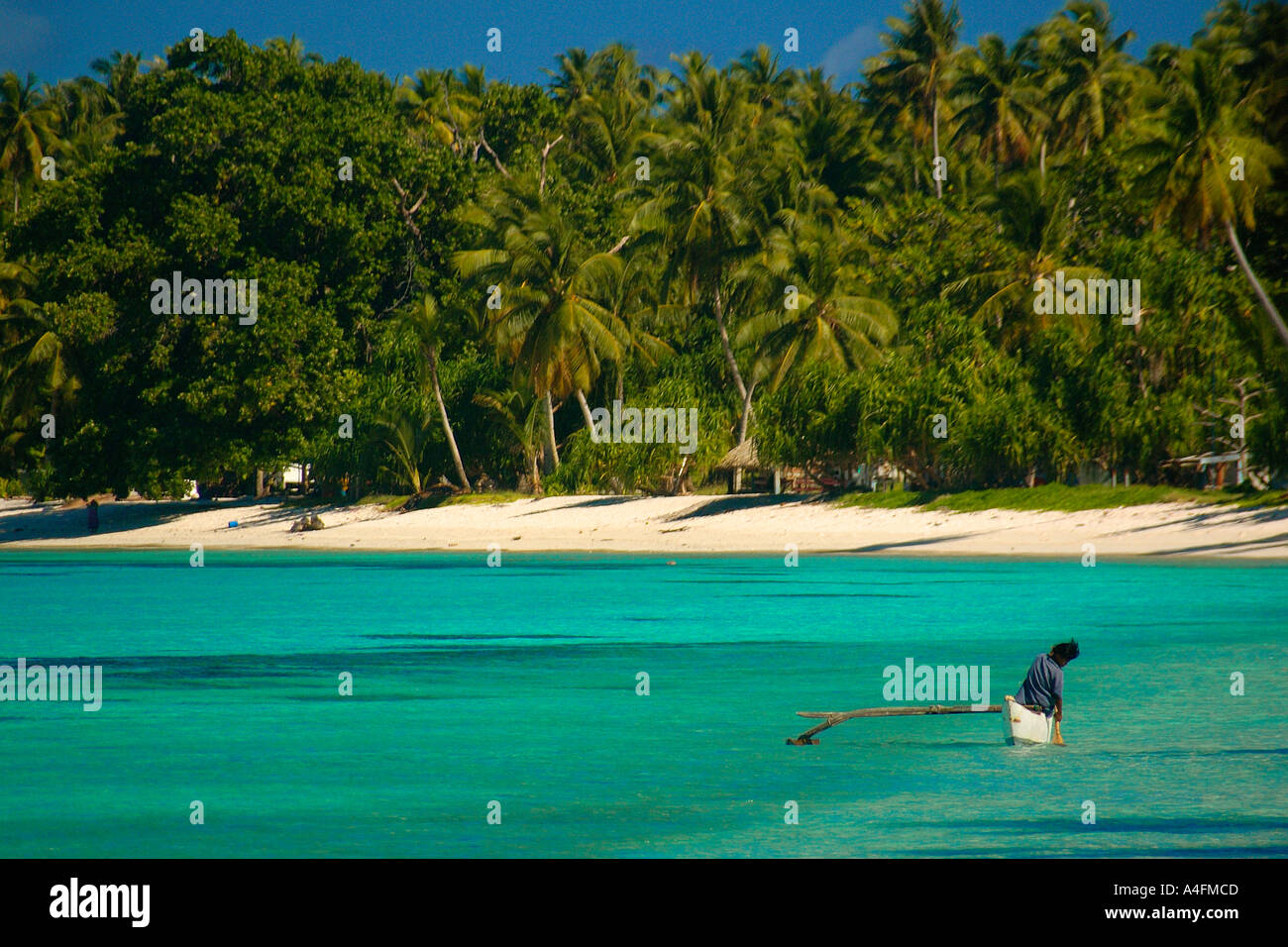 Man on traditional marshalhese canoe Mae Island Namu atoll Marshall ...