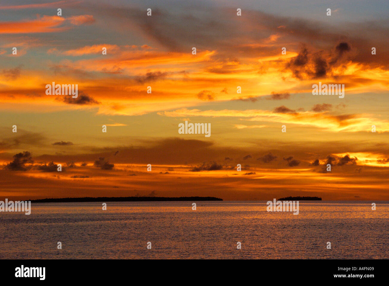 Sunset and islands Namu atoll Marshall Islands N Pacific Stock Photo ...