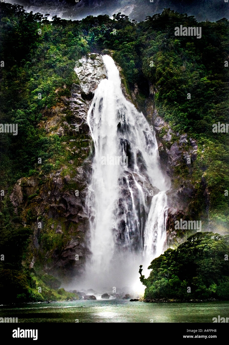 milford sound waterfall Stock Photo - Alamy