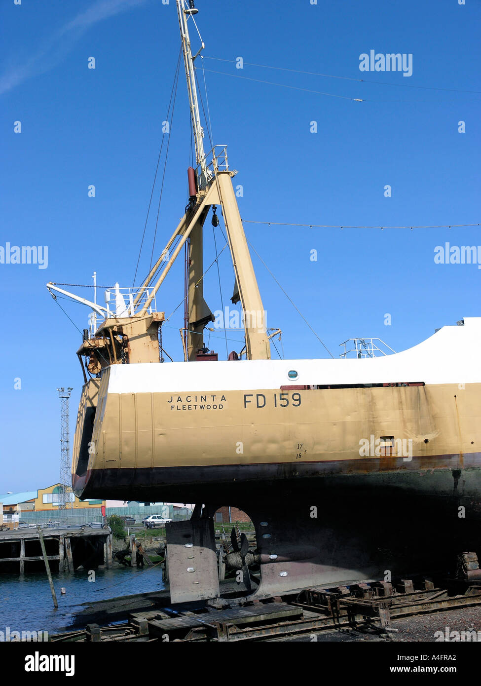 The Trawler Jacinta on the slips in Fleetwood Fish Dock Stock Photo - Alamy