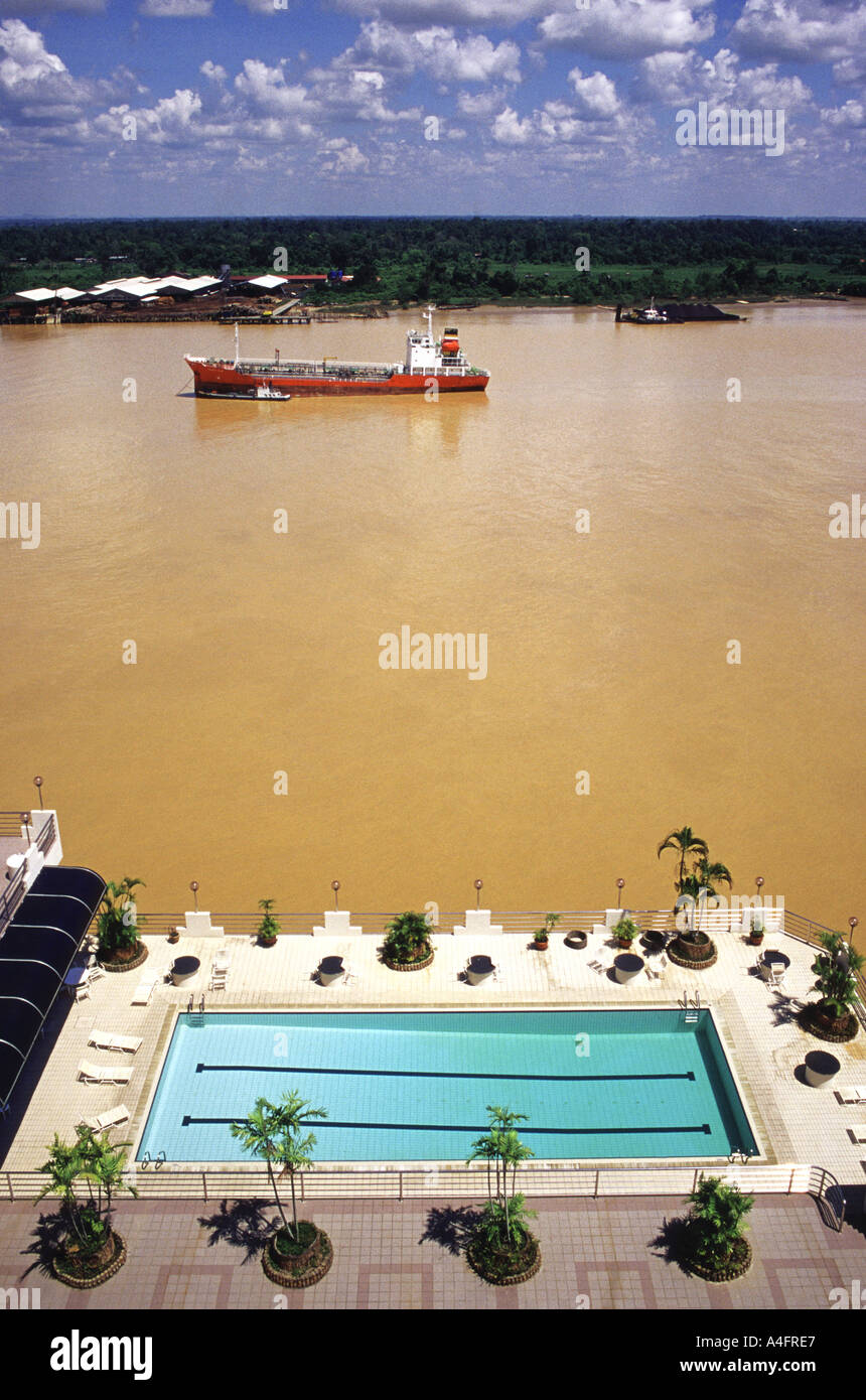 Malaysia Batang Rejang river flows through the town of Sibu in Sarawak ...