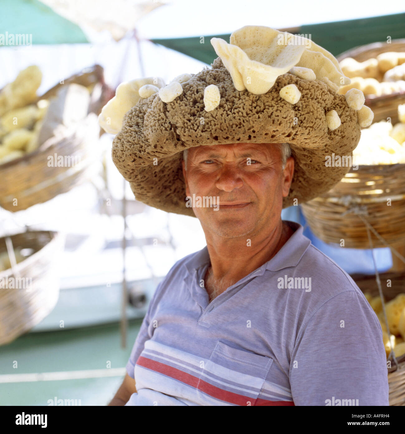 Man selling natural sponges Rhodes Greece Stock Photo - Alamy