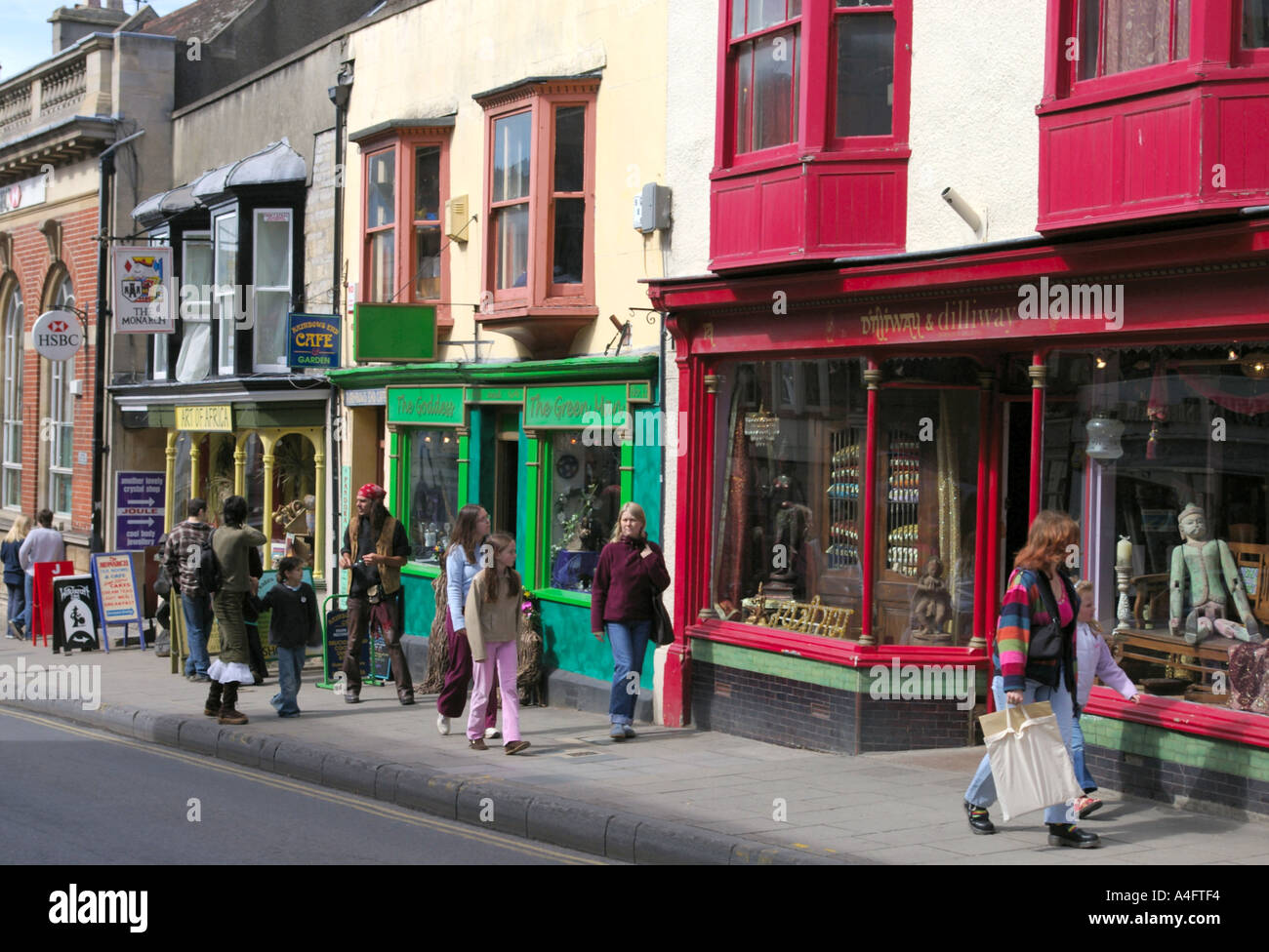 new age alternative shops and people in Glastonbury Stock Photo - Alamy