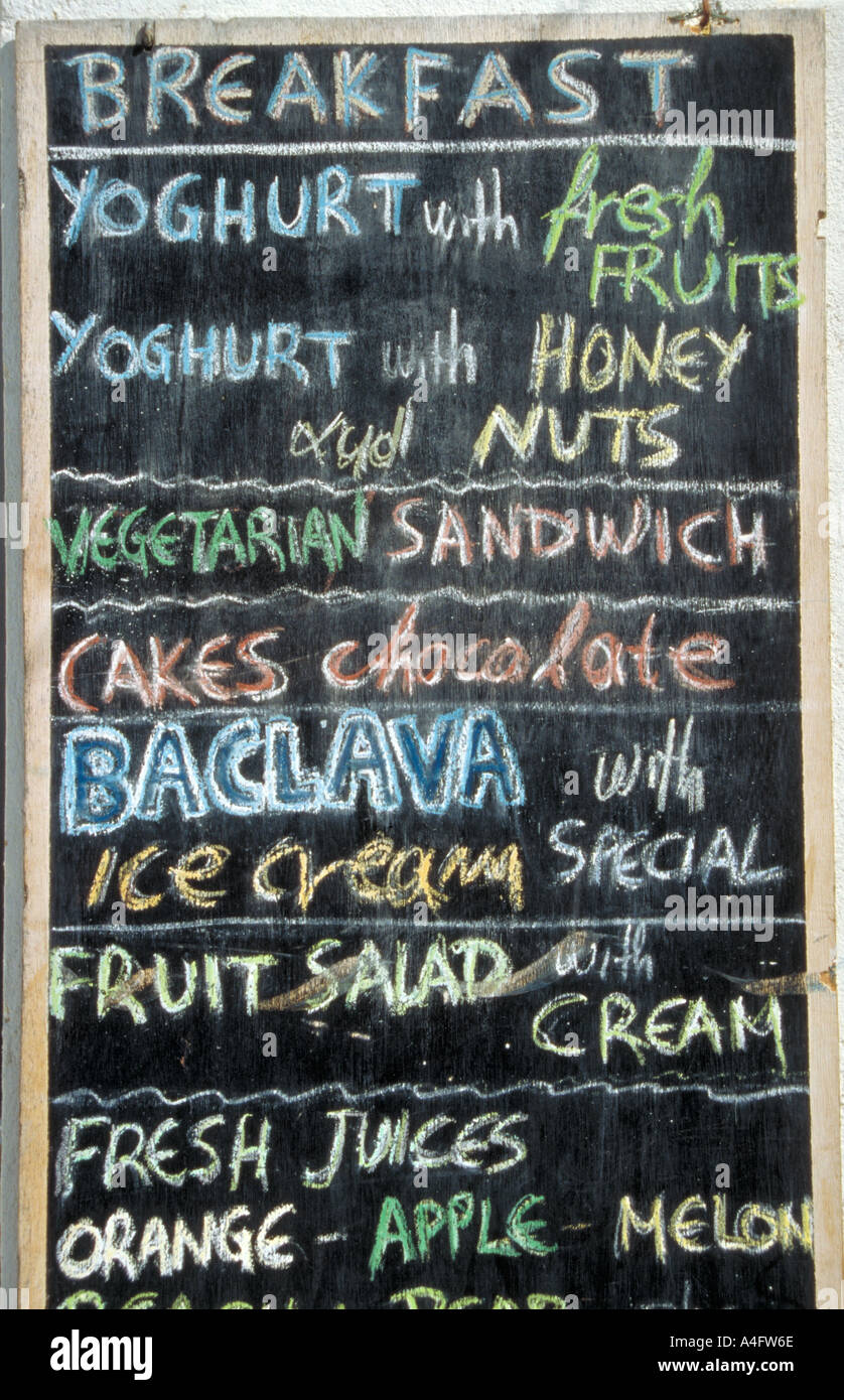 Greece breakfast menu written on a chalkboard Stock Photo - Alamy