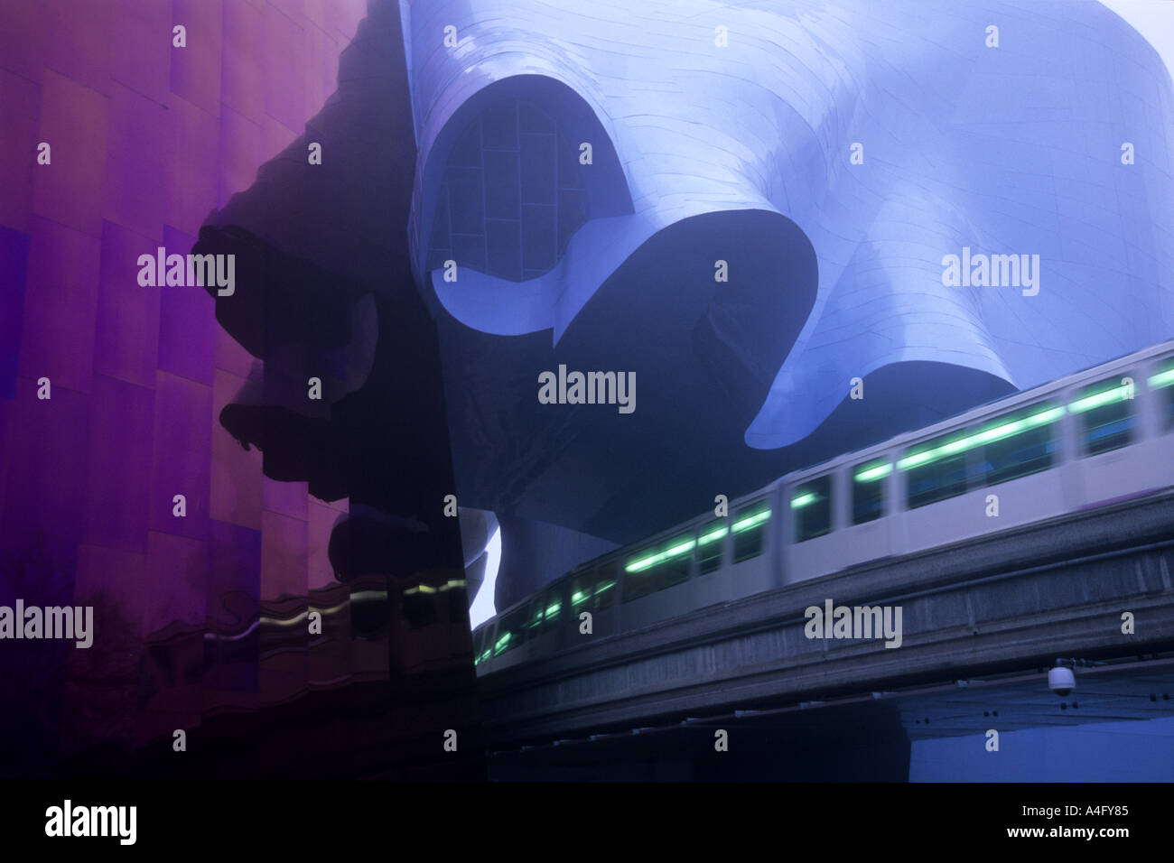 Seattle Monorail and the Experienc Music Project Stock Photo - Alamy