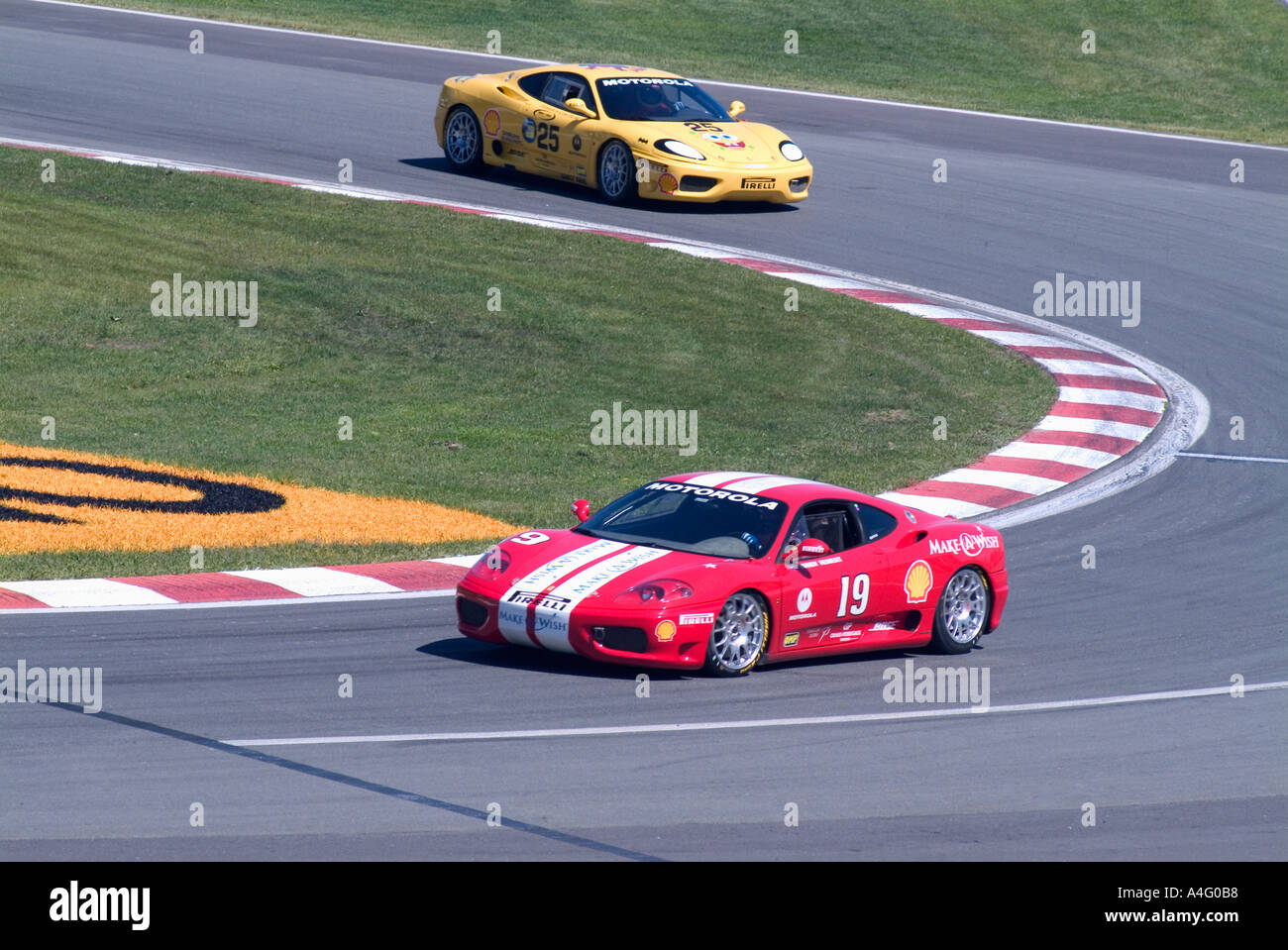 Two Porche racing cars in race corner red yellow bodies Gilles ...