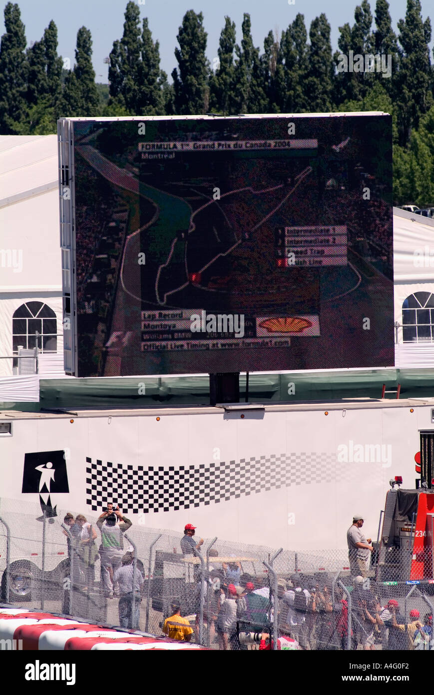 Formula 1 spectator billboard showing map of race near pit row Gilles ...