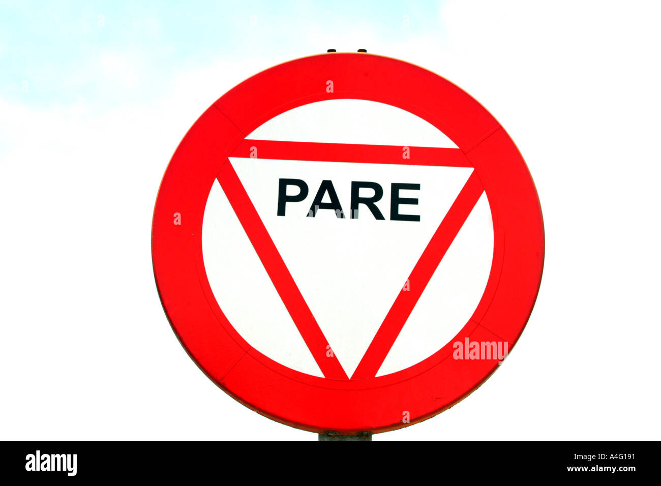 red white circle triangle street sign urban traffic Stock Photo - Alamy