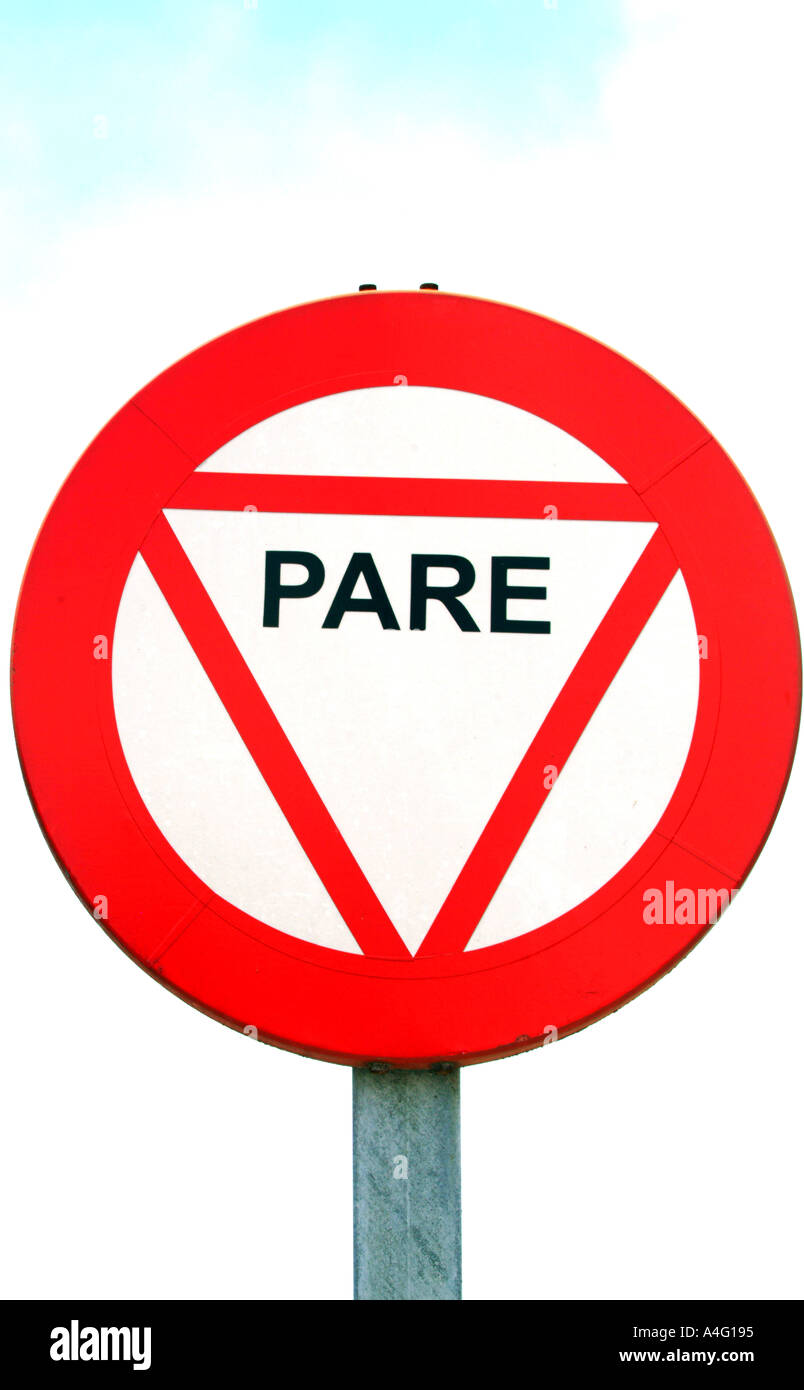 red white circle triangle street sign urban traffic Stock Photo - Alamy