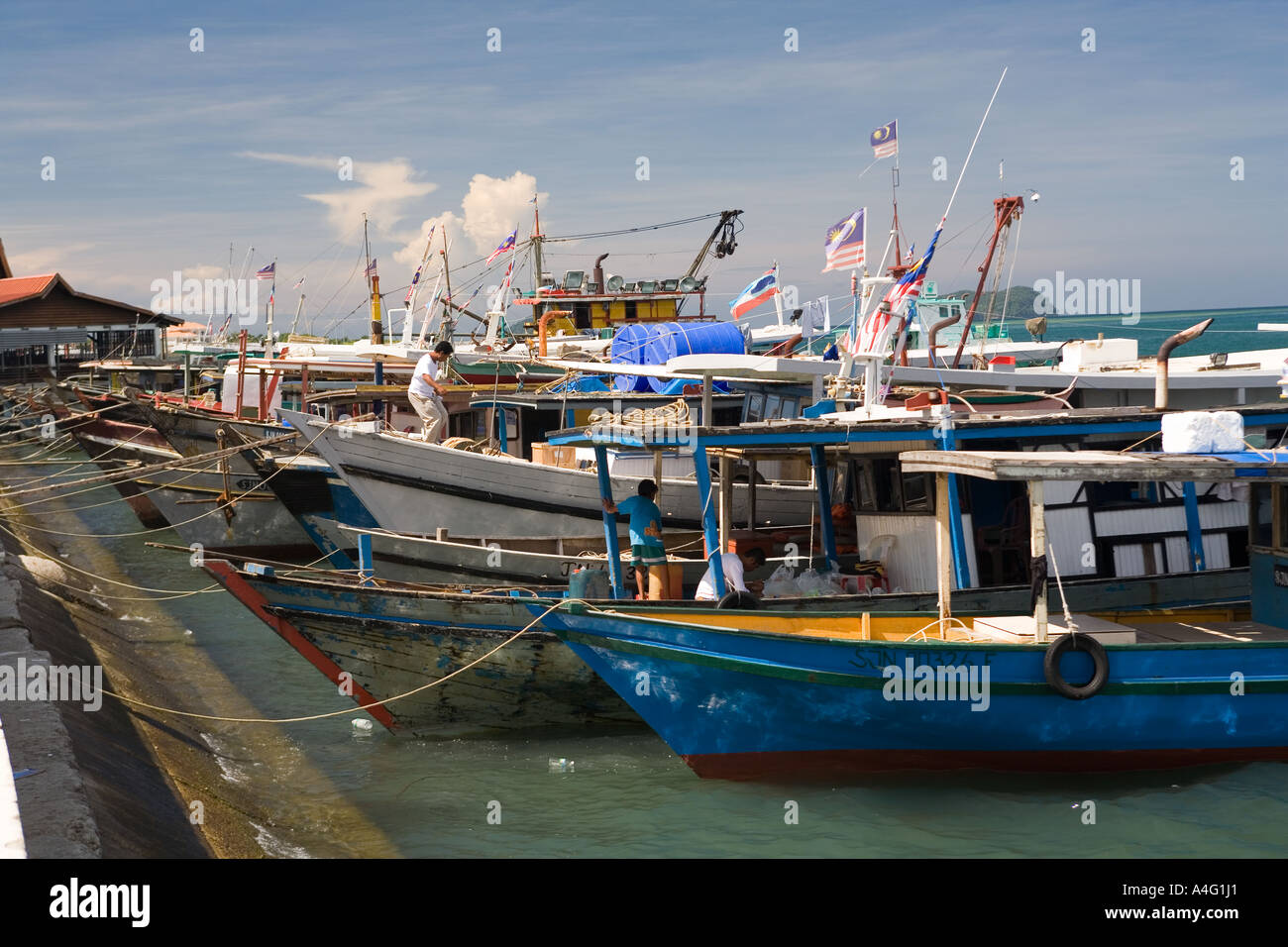 Malaysia Borneo Sabah Kota Kinabalu South China seafront fishing boats ...