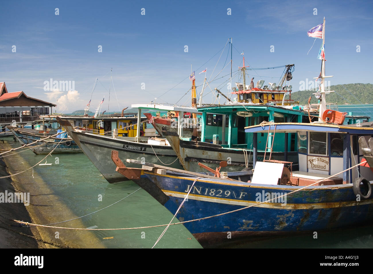 Malaysia Borneo Sabah Kota Kinabalu South China seafront fishing boats ...