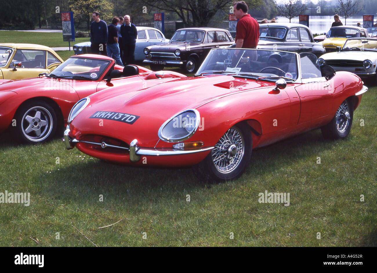 Red E Type Jaguar preserved and exhibited at a car show Stock Photo - Alamy