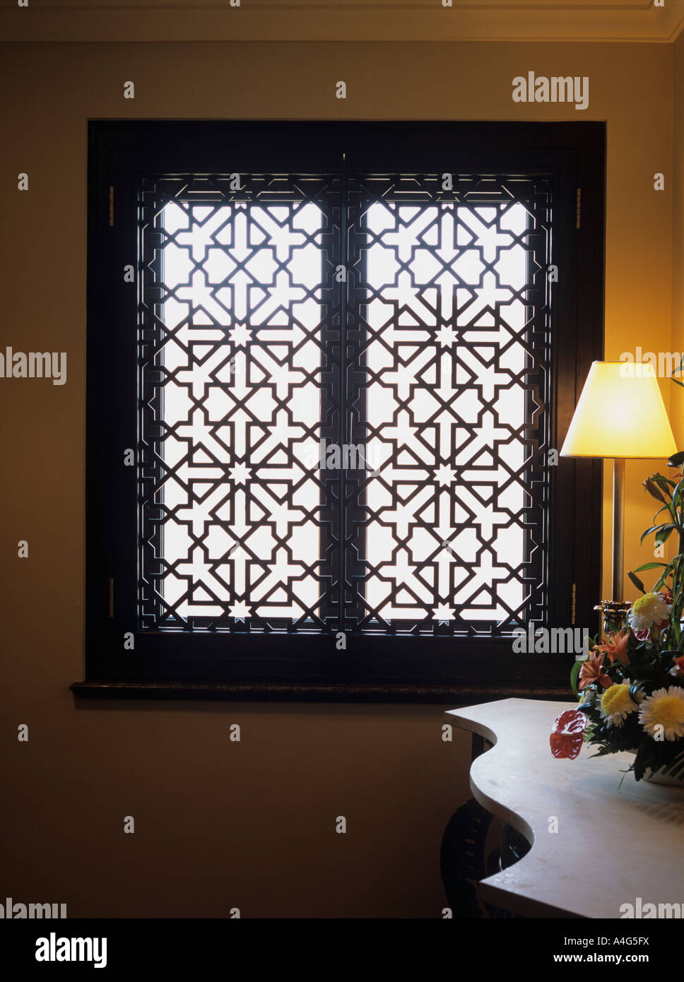 Window with Lattice Frame Stock Photo - Alamy