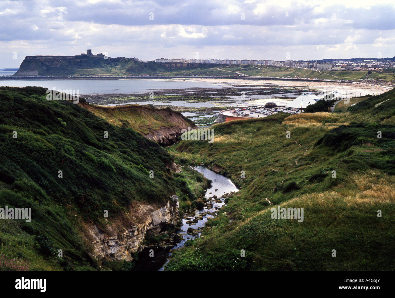 Looking towards Scarborough castle from the north above Scalby beck ...