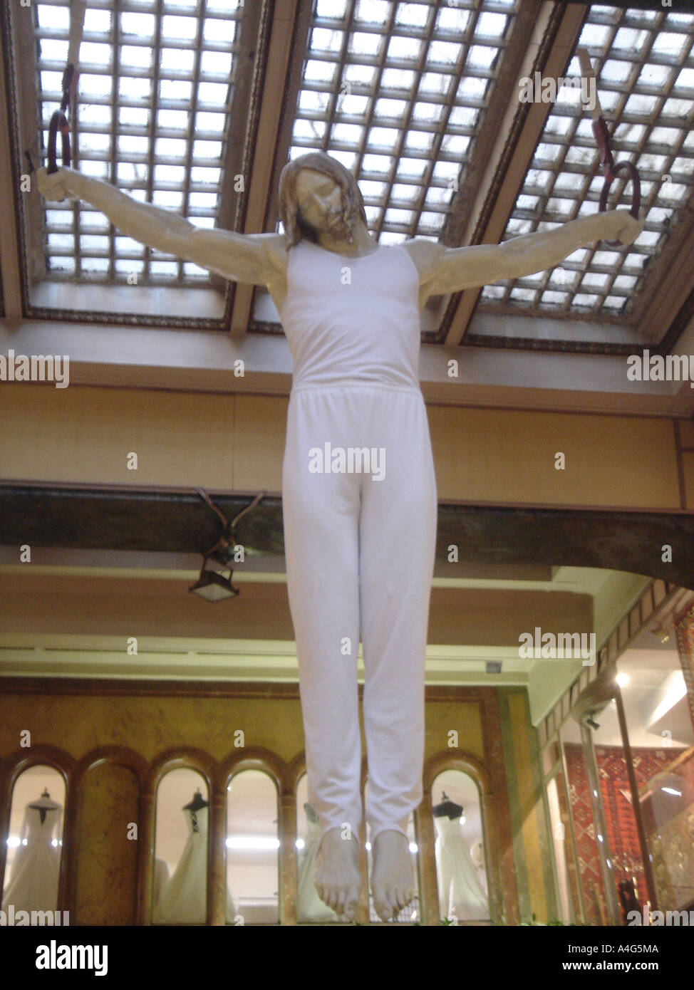 Jesus Christ dummy hanging from ceiling, Lucerna arcade, Prague, Czech ...