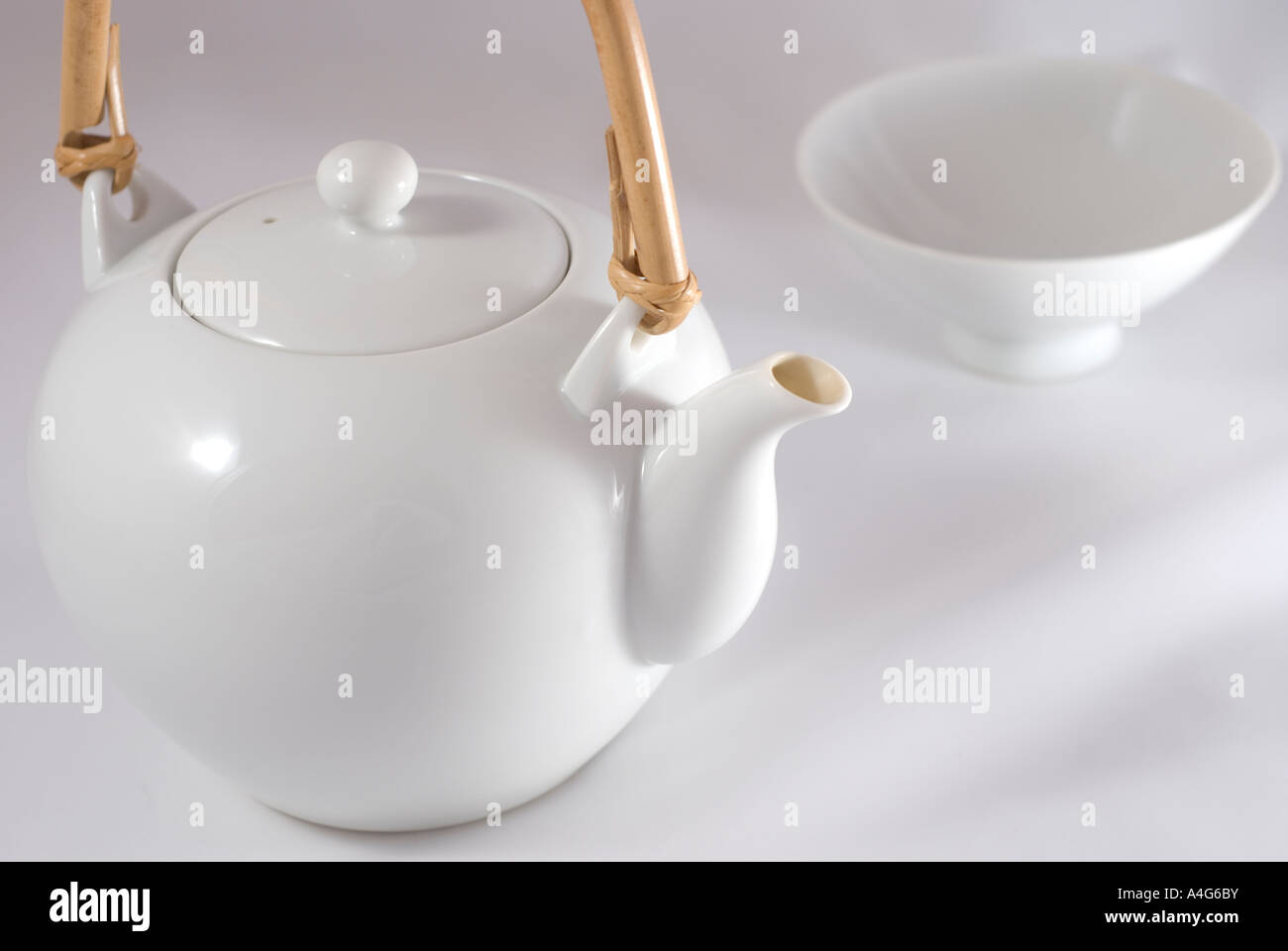 white japanese tea service on white background Stock Photo - Alamy