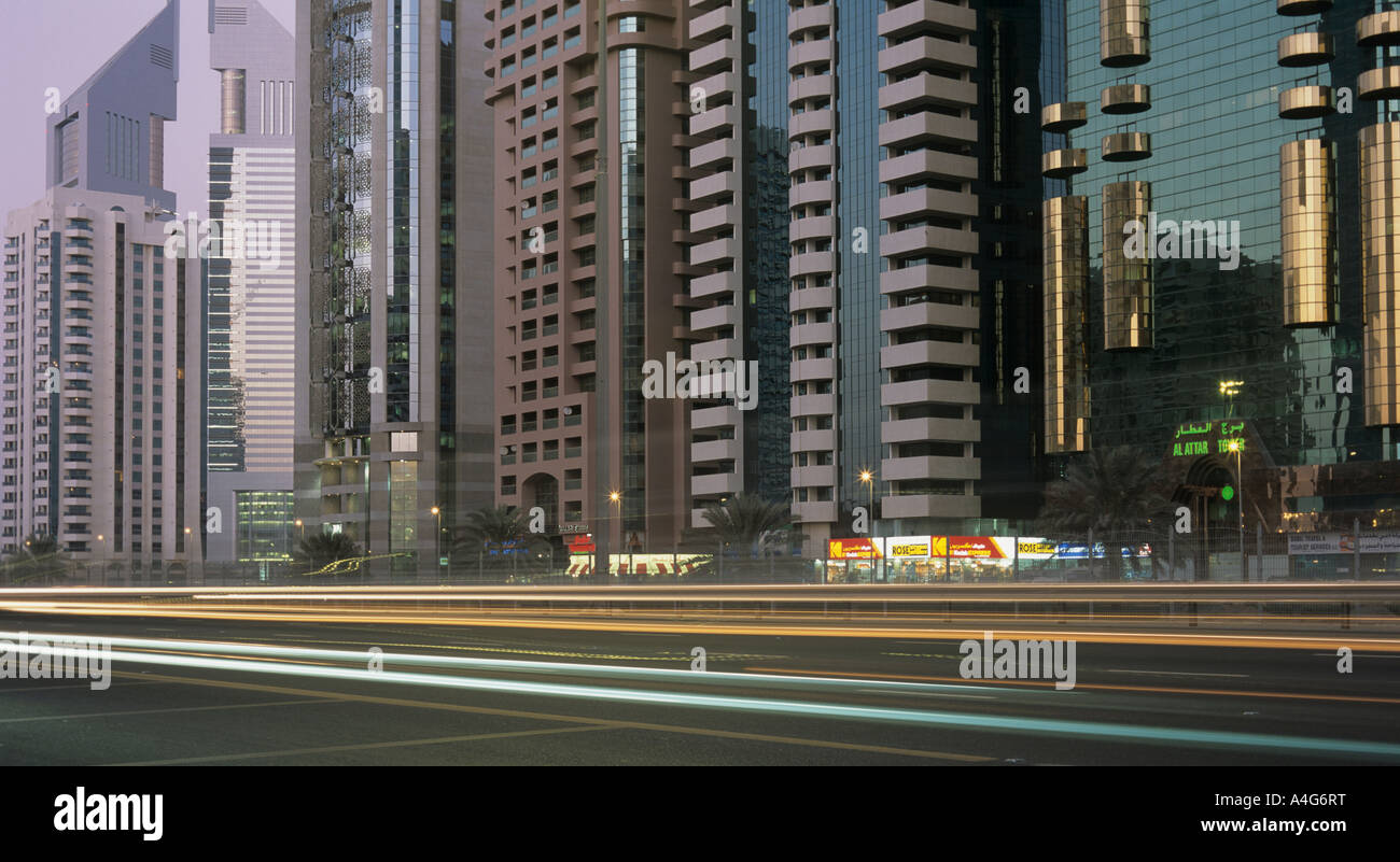 Street level view of skyscrapers in Sheikh Zayed Road Dubai Stock Photo ...