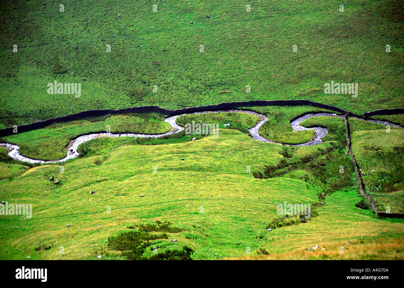 Meandering misfit stream in glaciated valley north Pennines England ...