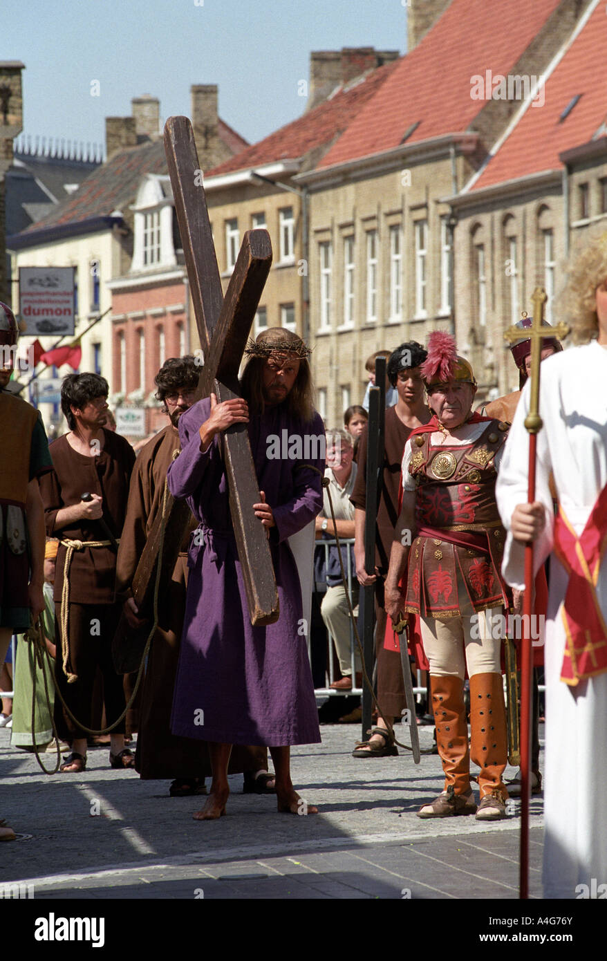 Jesus carrying the cross, procession of the Penitents, Veurne, Belgium ...