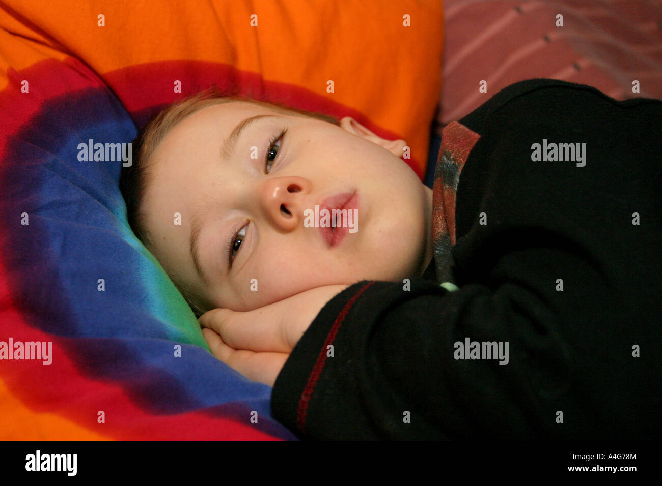 sick young boy with fever Stock Photo - Alamy