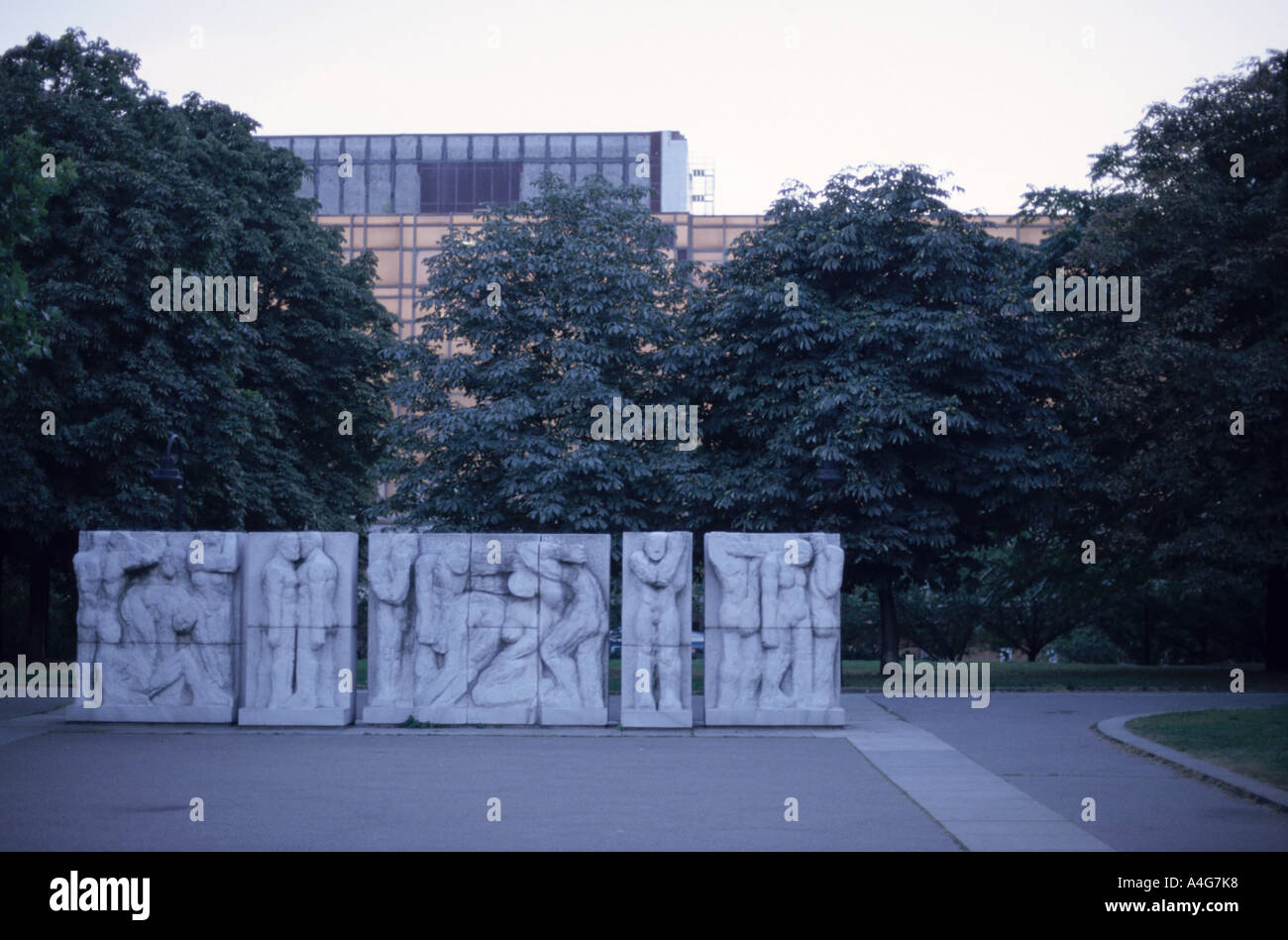 Workingman relief at Marx Engels Forum in Berlin, Germany, with view to ...