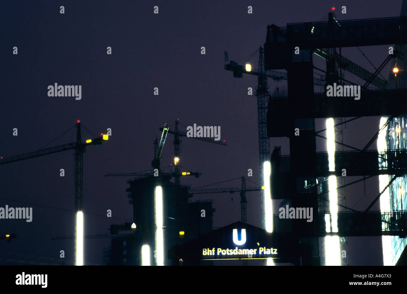 light installation by building cranes at potsdamer platz in berlin ...