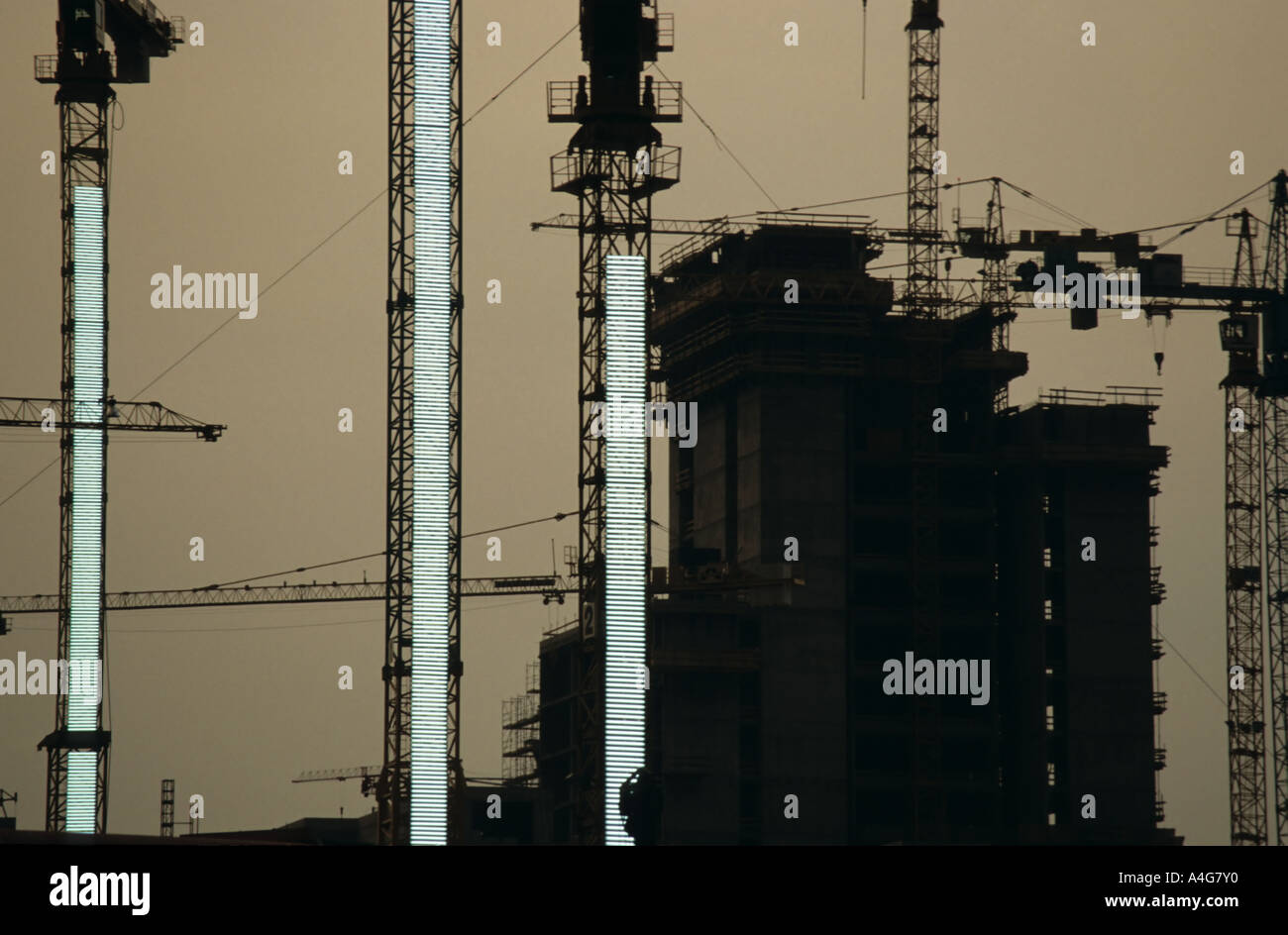 light installation by building cranes at potsdamer platz in berlin ...