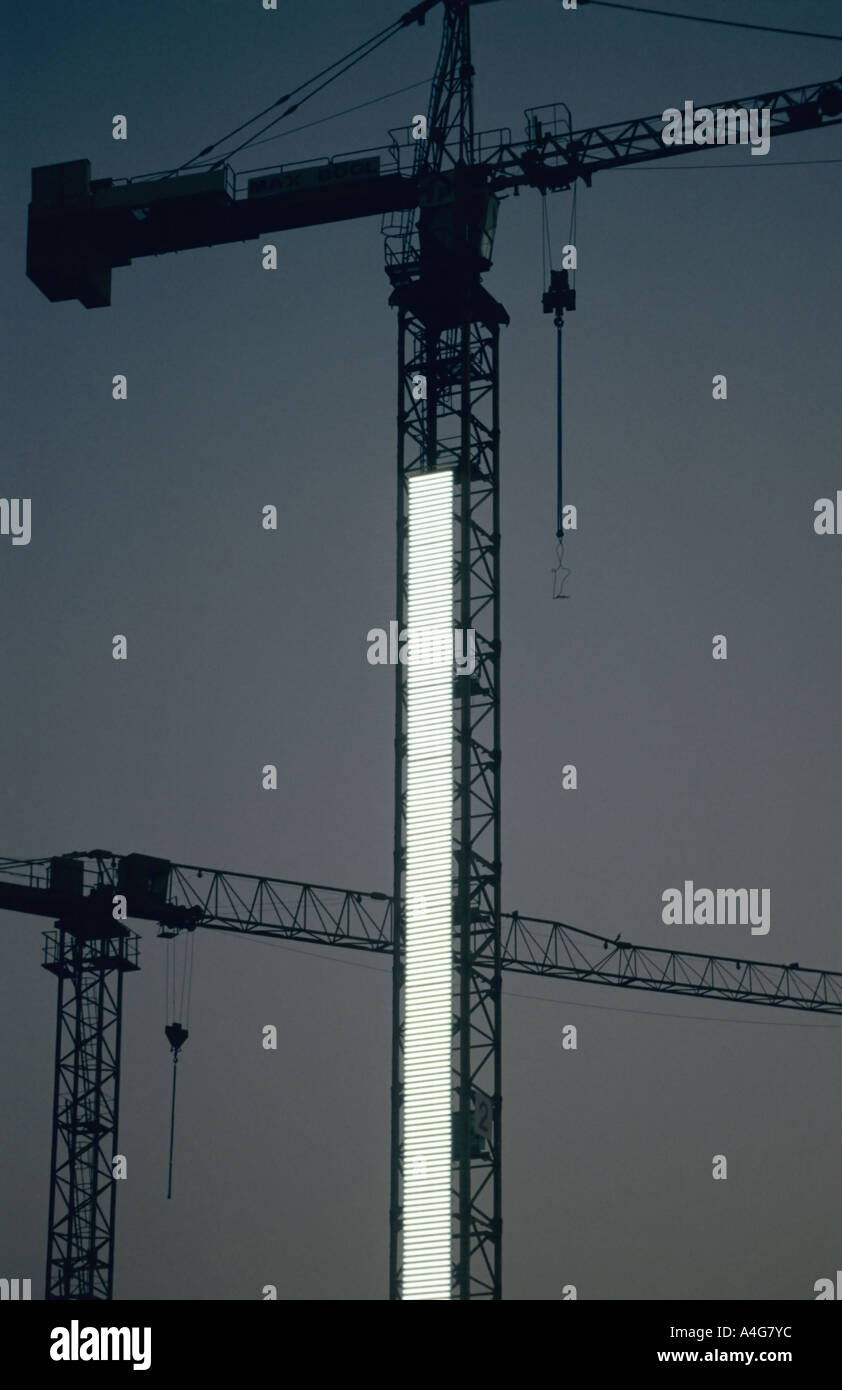 light installation by building cranes at potsdamer platz in berlin ...