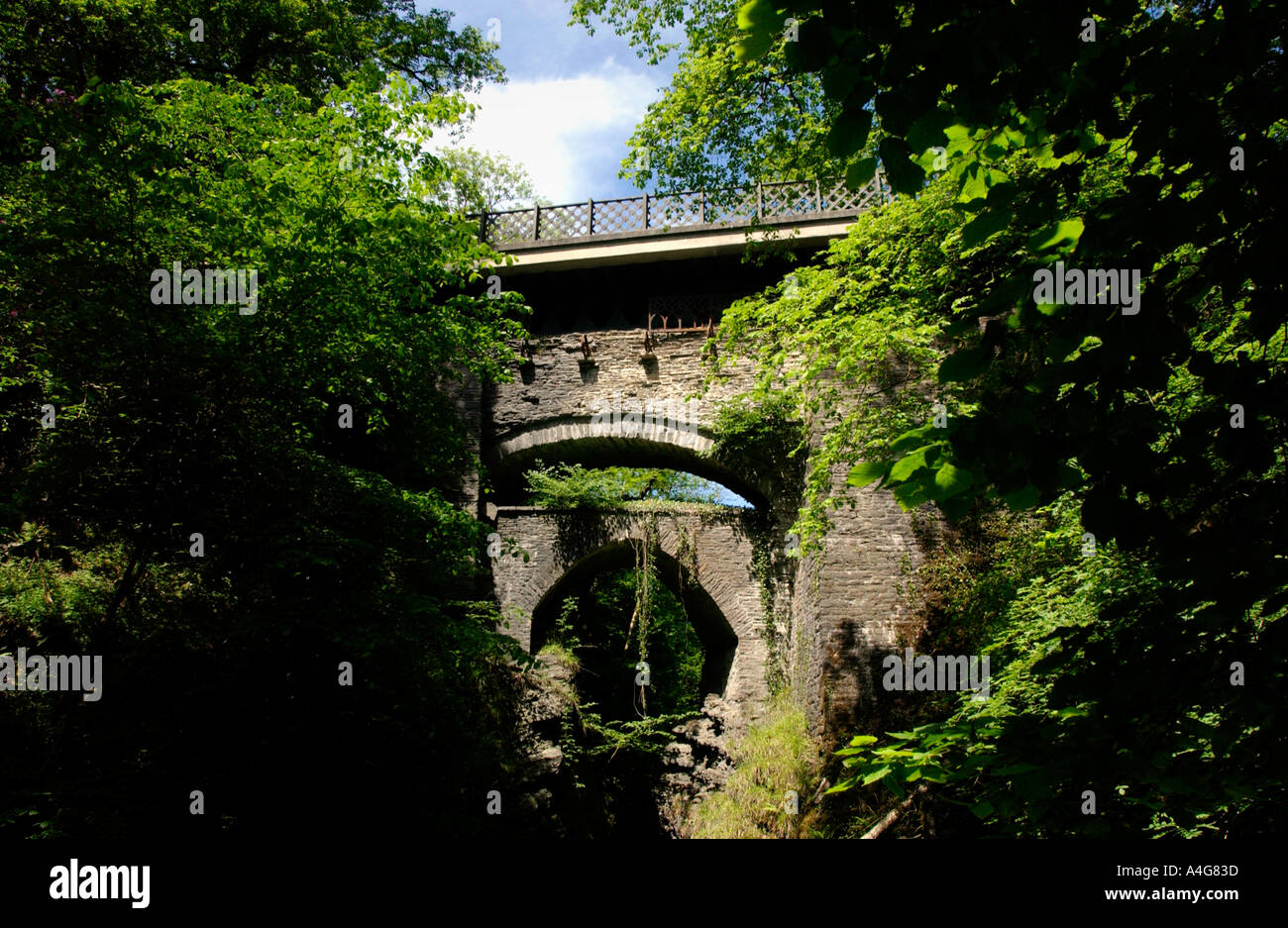 Devils Bridge crossing the River Mynach which runs in a deep gorge ...